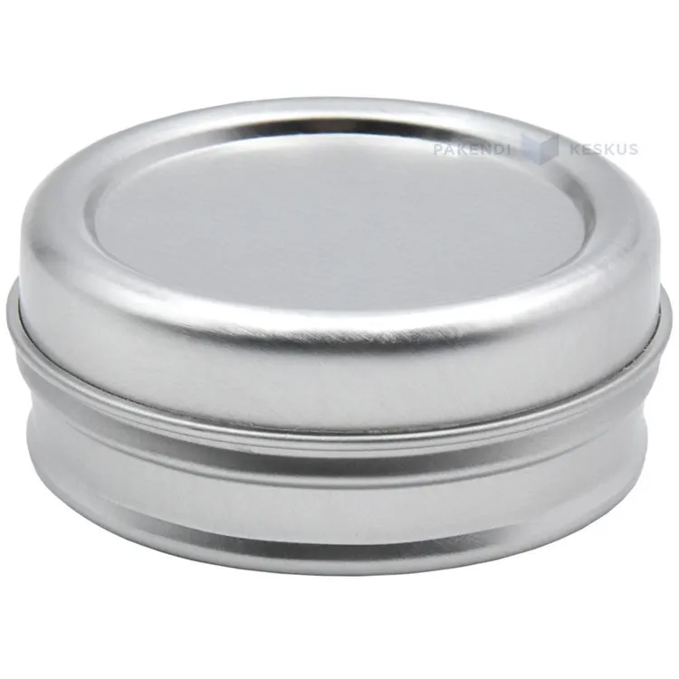 Silver metal box with lid with diameter 50mm with height 18mm - Packforce