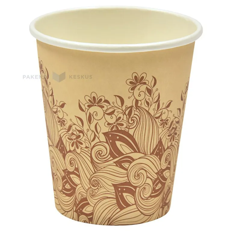 Paper cup with brown flower print 250ml, 50pcs/pack - Packforce